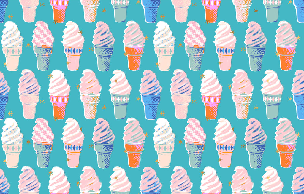 Best Day Ever Ice Cream Metallic Turquois Yardage by Melody Miller for ...
