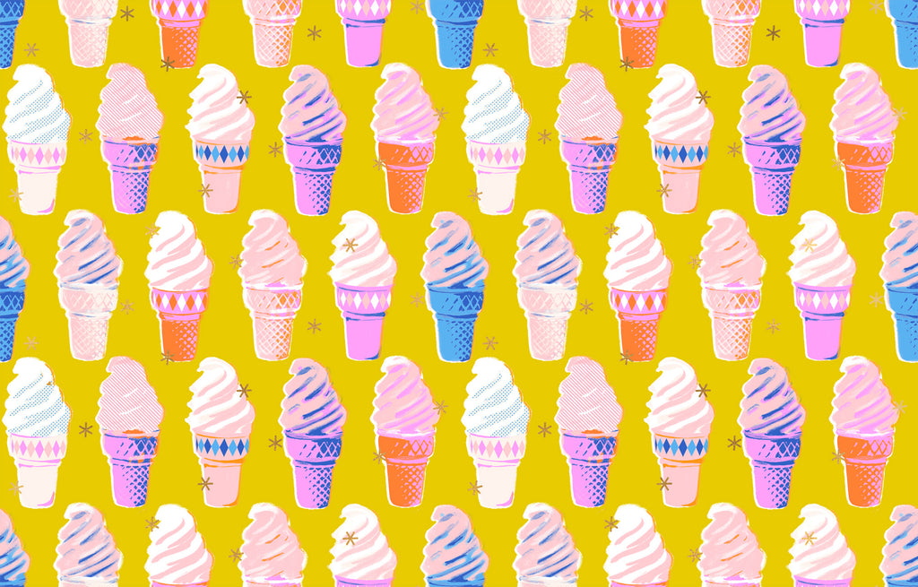 Best Day Ever Ice Cream Metallic Golden Yardage by Melody Miller for R ...